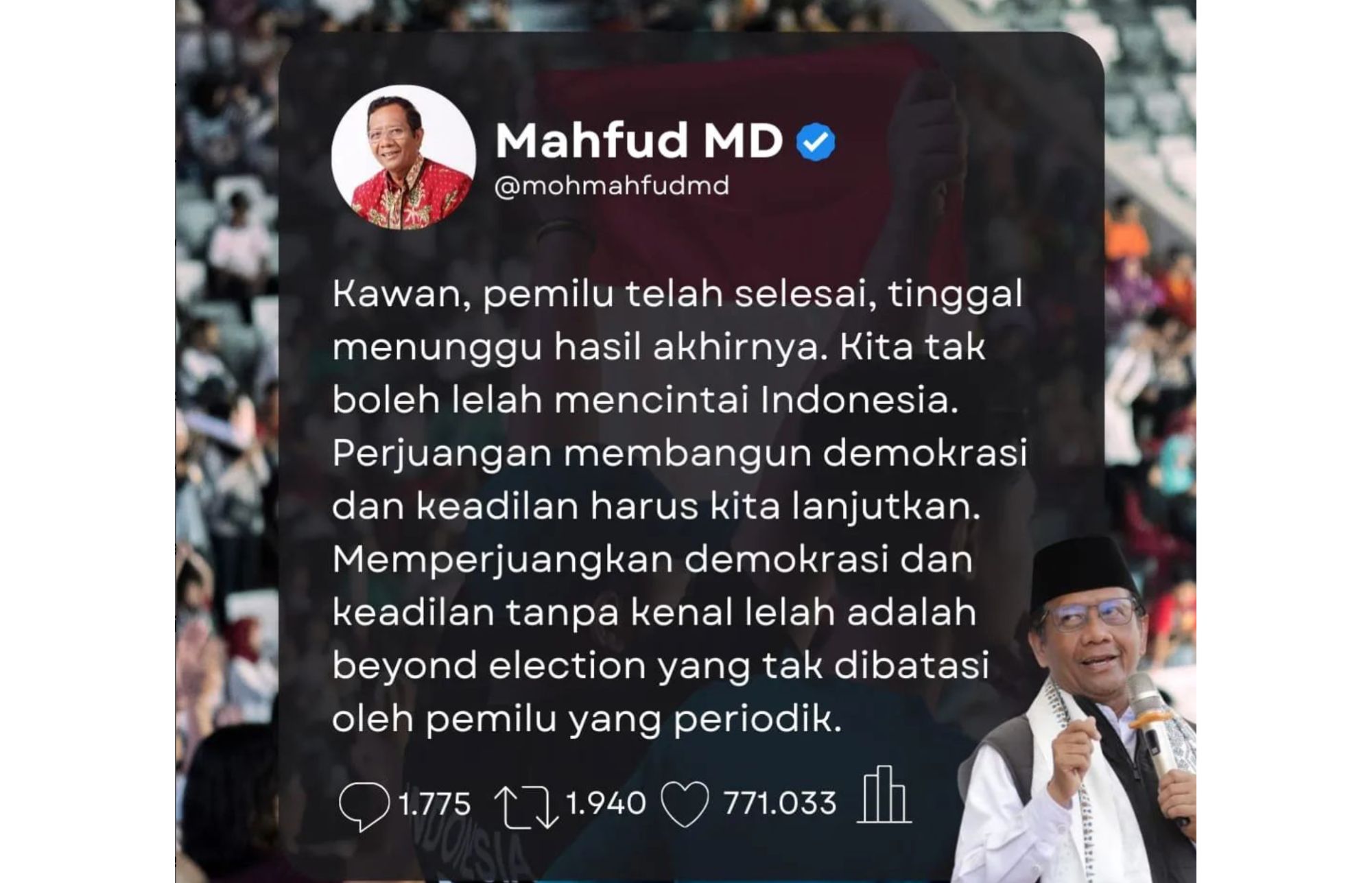 Mahfud MD: Pemilu Telah Selesai, Jangan Lelah Mencintai Indonesia ...